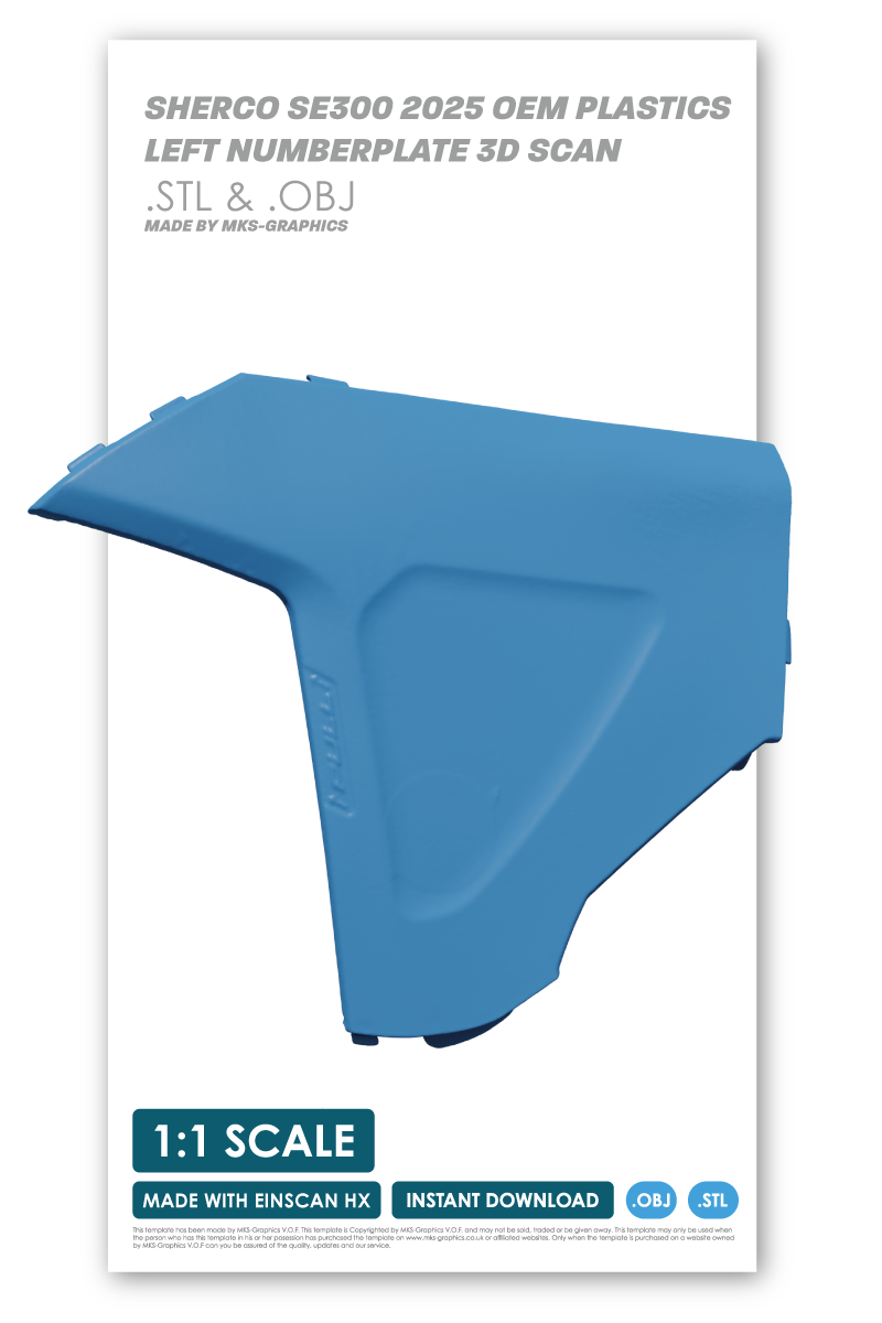 SHERCO SE300 2025 LEFT NUMBERPLATE 3D SCAN (.OBJ & .STL) – MKS-Graphics